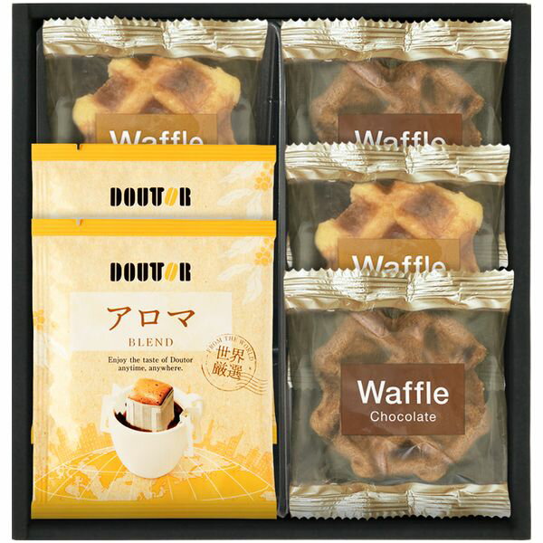 ●商品名/ドトールコーヒー & 2種類のベルギーワッフル コンボ ギフトセット BWGO-15●商品内容/ドリップコーヒー7g×2、ベルギーワッフル(プレーン・チョコ)×各2●箱サイズ/約21×20×4cm●重量/約190g●生産国/日本●...