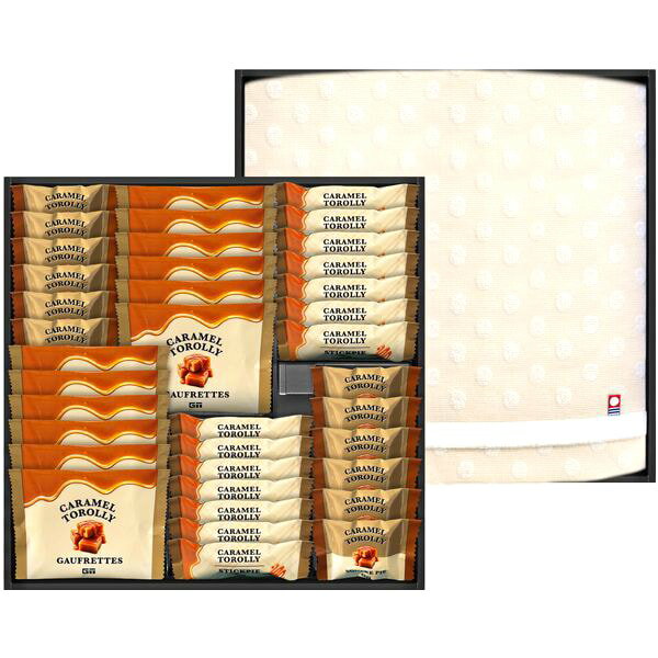 ●商品名/Caramel Torolly キャラメルスイーツ & 今治タオル ギフトセット KR80●商品内容/ゴーフレット×12、スクエアパイ×12、スティックパイ×14、バスタオル(約60×120cm)●素材/綿100%●箱サイズ/約2...