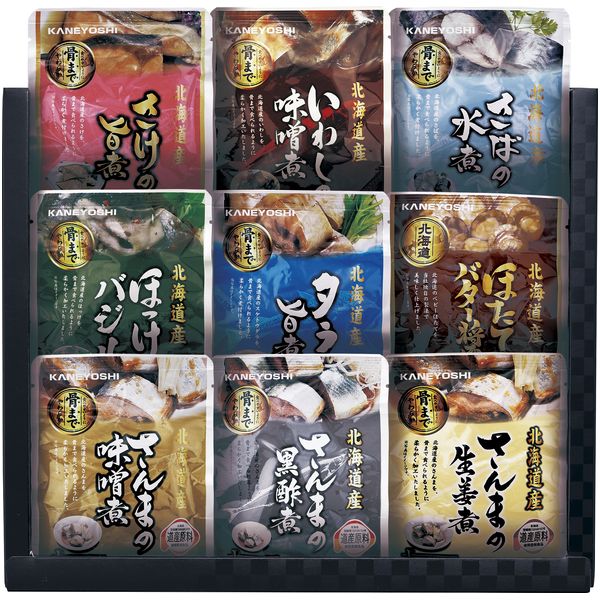 ●商品名/北海道産 おさかな旨煮詰合せ A HKDF-A9●商品内容/さけの旨煮80g・いわしの味噌煮95g・さばの水煮120g・ほっけのバジル80g・タラの旨煮80g・ほたてバター醤油65g・さんまの味噌煮95g・さんまの黒酢煮95g・さ...