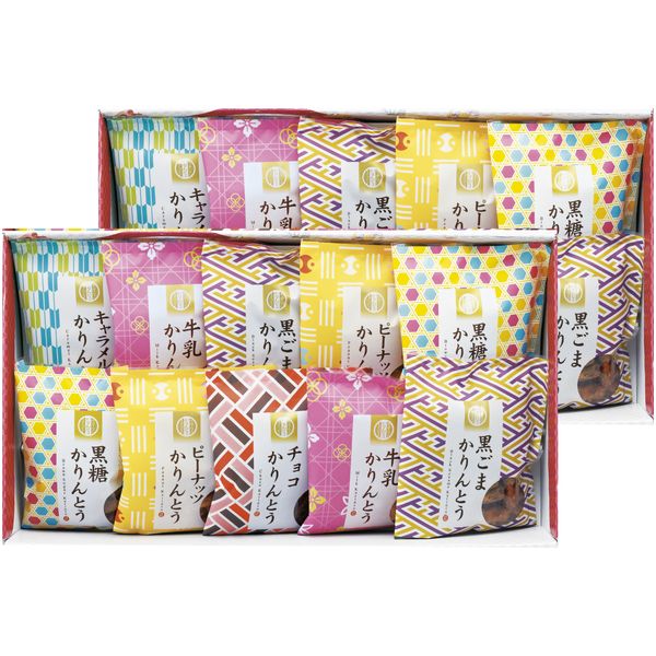 ●商品名/かりんとう詰合せ AY-EO●商品内容/かりんとう(黒ごま・黒糖・牛乳・ピーナッツ×各4、チョコ・キャラメル×各2)各45g●アレルゲン/乳成分・小麦・落花生●賞味期限/製造より120日●箱サイズ/約24×42.5×15.5cm●...