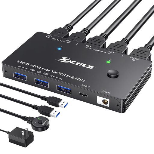 【8K@60HzUSB3.0KVM切替器、2台のPCを1つの画面で】2台のパソコンで、1セットのモニターとキーボード・マウスなどのUSB機器を共有できるKVMスイッチです。スペースとコストを効率的に節約できます。 【8K高画質】7680x4...