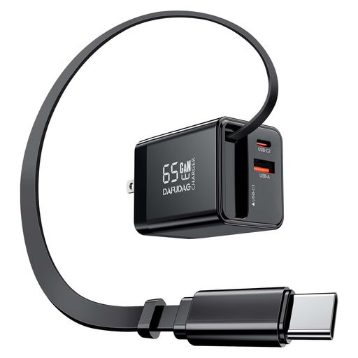 【超収納易い折畳式巻取式】充電器本体は4*4.5*6cm僅か120g、小さくてコンパクトなデザイン、プラグは折り畳み式、伸縮可能のType-Cケーブル(60cm)を内臓し、6段階の長さ調節可能、20000回の伸縮・折り曲げテストを耐えた期待...