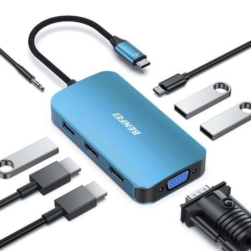 即時拡張: HDMI ポート 2 つ、VGA ポート 1 つ、USB 3.0 ポート 3 つ、85W 電力供給ポート 1 つ (最大 PD 入力 100 W、動作時はマイナス 15 W)、3.5 mm AUX スロットを USB-C ノート...