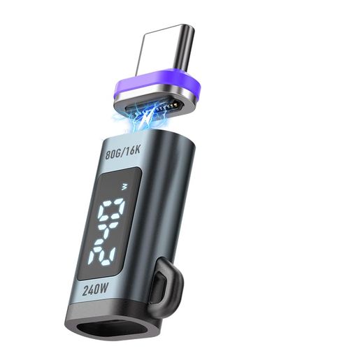 【マグネット式でらくらく接続】USB-Cポートに差し込むマグネットチップ。片手でスッと吸着し、抜き差しの手間を省きます。ポートの摩耗防止&amp;防塵キャップとしても活躍。夜でもわかる充電インジケーター付き。 【LEDディスプレイで充電状況...