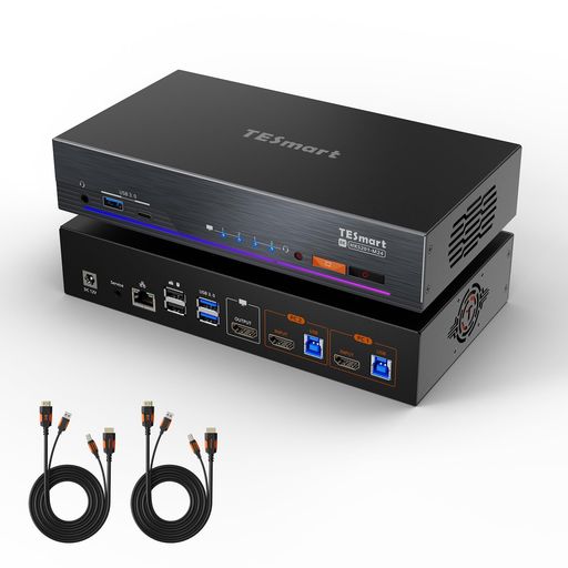 【HDMI2入力1出力KVM切替器】1セットのキーボードとマウス、1台のモニターで、2台のPCを制御できます。RGBライティングを搭載し、ホットキーで簡単にカラー変更でき、より個性的な演出が可能です。 【8K高解像度KVMスイッチ】このPC...