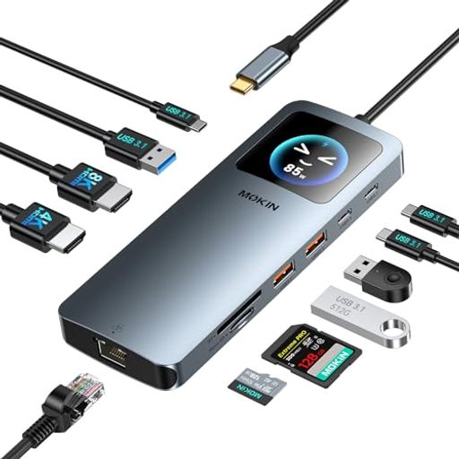 12-in-1 USB-C ラップトップドッキングステーション:MOKiN ドッキングステーションでポート不足を一気に解消。1 つの USB-C ポートを以下に拡張:HDMI1x1(8K@30Hz)、HDMI2x1(4K@30Hz)、USB...