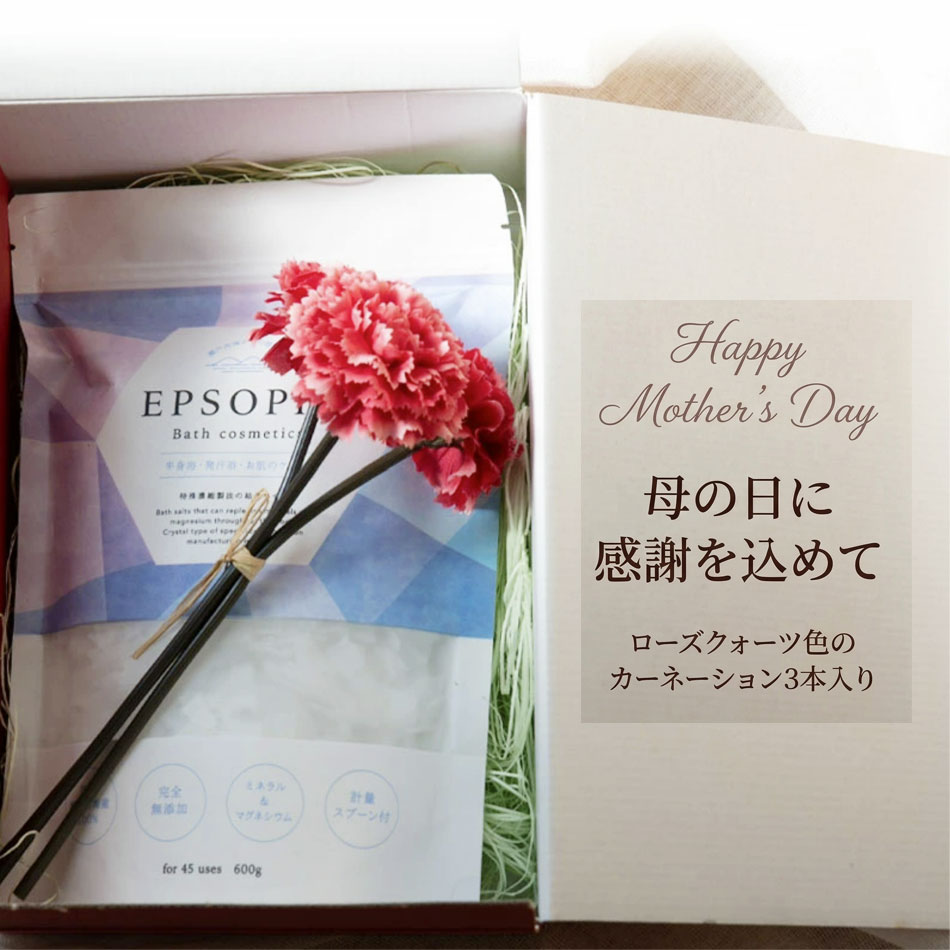 商品説明 素材塩化マグネシウム 内容量 600g+カーネーション3本 ギフトラッピングつき 原産国 日本（瀬戸内海） 購入について ※1注文につき1箇所へ配送いただけます。 ※メッセージカードは入っておりません。 ※カーネーションは造花です...