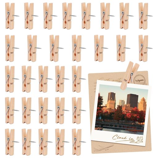 🖼️【セット内容と収納】クリップと画鋲が一体化した木製クリップ30個セットです。専用の透明収納ケース付きで、デスクや引き出しの中を整理しながら、使いたい時にすぐ取り出せます。 🖼️【材質と構造】本体は天然木、...