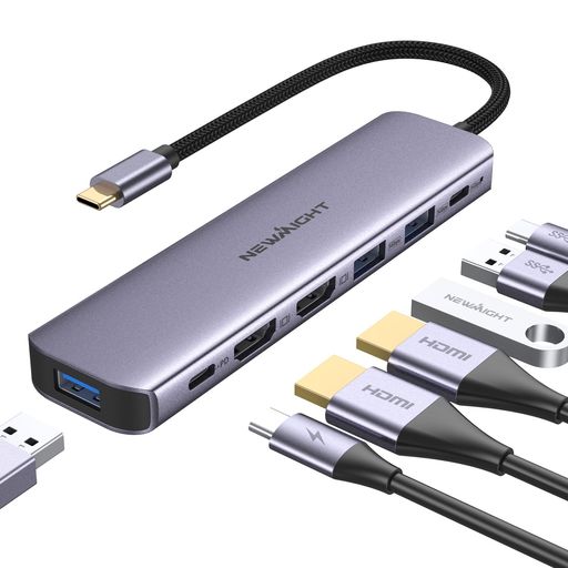 【7-IN-1 USB Cドッキングステーション デュアルモニター】このデュアルモニターhdmiアダプタは、2つのHDMIポート、3つのUSBA 3.0ポート、PD 100W、1つのUSB C 3.0を備えており、すべてのポートを同時に使用...