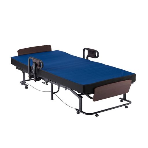日本製 本体サイズ:幅104x長さ198x高さ62cm 収納時:幅104x長さ72x高さ113cm マット:幅90x長さ190x厚み11.5cm 重量:45kg 本体:鋼(粉体焼付塗装)、PP、PE、PU、ABS、MDF(プリント紙化粧繊維...