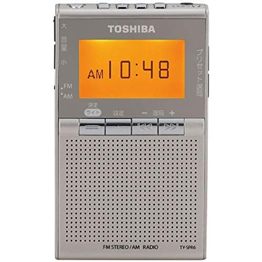 東芝 ワイドFM/AMポケットラジオTOSHIBA TY-SPR6-N LEDライト搭載 漢字対応大型液晶画面 自動補正機能付きデジタルクロック プリセット選局:地域設定、お好み選局AM/FM各4局