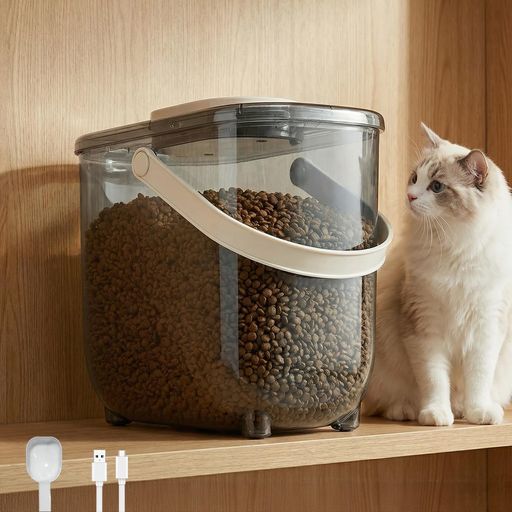 【10L大容量】本体サイズは30x18x32cm、10Lの大容量でドッグフードなら最大6kgまでしっかり収納できます。頻繁に詰め替える必要がなく、長期保存に最適。計量スプーンも付属しており、給餌がよりスムーズになります。 【ワンプッシュで脱...