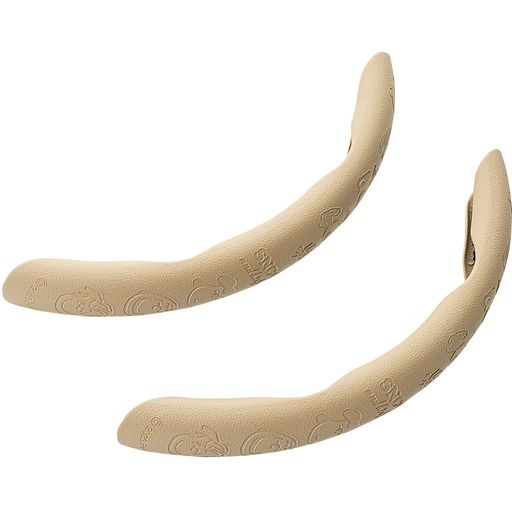 スタイルアップハンドルカバー。 本体材質:[表地]合成皮革[樹脂リング]ポリカーボネート カラー:ベージュ 製品サイズ(WxDxH):130x360x45mm単品重量:200g はめこみ式で取付けカンタン。幅広い車種に取付け可能。