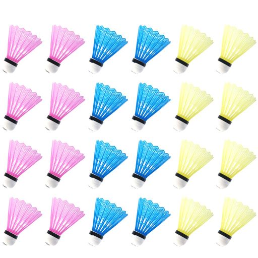 打撃練習用シャトル サイズ:8cmx6.5cm 素材:PE/ナイロン重量(1個):4g カラー:ブルー/イエロー/ピンク 各色8個ずつ24個入