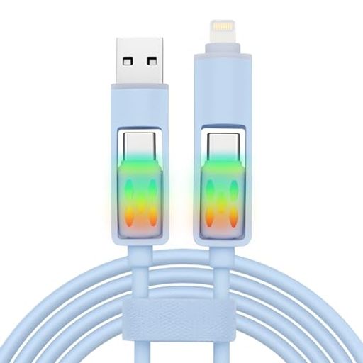 【1本4役マルチ充電ケーブル】この4in1充電ケーブルは、1本でUSB-CtoC、USB-CtoLightning、USB-AtoC、USB-AtoLightningの4通りの接続を実現。iPhone充電ケーブルとして、また高性能なタイプc...