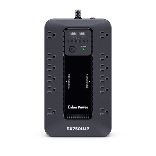 ブリック型UPS コンピュータ、NAS、ストレージデバイスなどのIT機器の電源バックアップ 容量:750VA/450W 出力波形:矩形波 入力:NEMA5-15P 出力:NEMA5-15Rx12バッテリ及びサージ保護出力x6コンセント-サー...