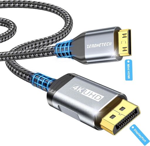 【高品質DisplayPorttoMiniHDMIケーブル】:DisplayPortデバイスとMiniHDMIデバイスを安定して簡単に接続、仕事でも遊びでも読書でも最適な選択です! 【安定した伝送】ZeroneTeck製DPtoMiniHD...