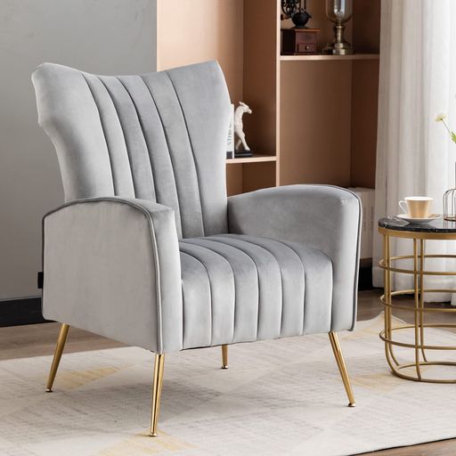 スタイリッシュなデザイン:ベルベット素材とゴールディン脚を組み合わせた現代的で豪華な1人掛けソファです。家庭生活にお部屋をオシャレにしてくれるデザインで、毎日をもっと心地よく、そして部屋全体を活き活きとかざってくれます。 広めのハイバックデ...