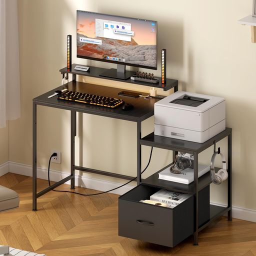 【整理整頓】プリンター台として便利な引き出し1個が付属しており、書籍やファイルから趣味の小物まで、様々なサイズの収納物に柔軟に対応します。デスク周りをすっきりと整理できるので、作業スペースを広く保ちたい方に最適で、シンプルなデザインがどんな...