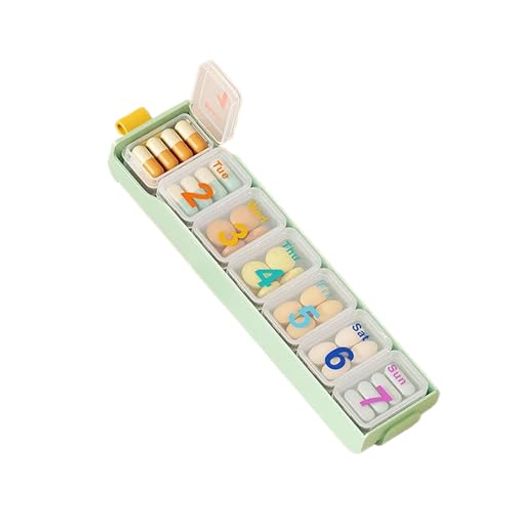 【製品仕様】ピルケースサイズ:20*5.5*3cm。(4色から選べます:ホワイト/グリーン/ブルー/イエロー) 【高品質素材】ピルケース1週間優れたPP+ABS+PS素材を使用しており、安全で環境に優しく、臭いがなく、長持ちします。 【使い...