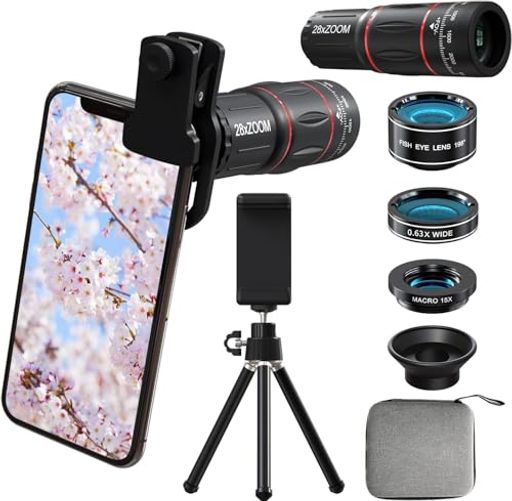 【4in1スマホレンズせット】【クリアで鮮明な映像】ライブにおすすめの単眼鏡スマホ望遠レンズです!シングルカメラ、デュアルカメラに対応、外付けタイプスマホレンズ4種類付属しており、コンパクトで持ち運びがしやすいスマホ用撮影セット、取り付けが...