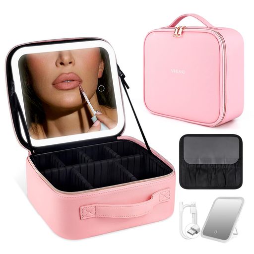 多用途のメイクアップバッグ: Saviland の 2 イン 1 トラベル メイクアップバッグは、ネイル用品とメイクアップの必需品を 1 つの便利なネイルオーガナイザーバッグに収納できます。内蔵の充電式 LED ミラーにより、ルーティンが簡...