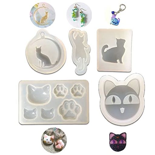 シリコンモールド5個。UVレジン、エポキシ樹脂、樹脂粘土などにご利用いただけるシリコン型です 6種類の猫の形が含まれています。レジンのアクセサリーや飾りつけなどの製作、ミニ手作り石鹸、各種工作などのハンドメイドにご活用ください レジンを流し...
