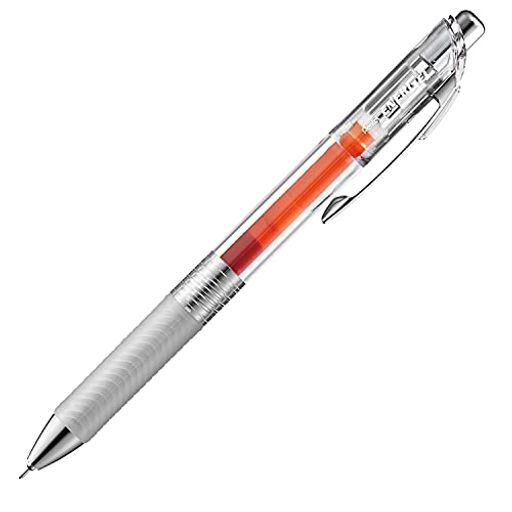 【特長】スッと書けてサッと乾く ゲルインキボールペン 【インキ色】オレンジ 【ボール径】0.4mm 【材質】後軸・頭冠=再生PC ノック・前軸=ABS樹脂メッキ グリップ=エラストマー クリップ=鉄 【1本あたりサイズ/重さ】幅 16mm ...