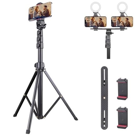 【アルミ合金スマホ三脚&amp;自撮り棒兼用】:スマホ三脚として良い安定性があり、両手を解放しながら、楽々と写真やビデオを撮れます。折り畳む状態は自撮り棒になります。 【ストレートブラケットとスマホクリップ】:一つのストレートブラケットと二...