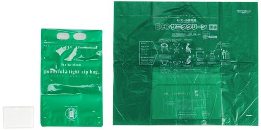 サイズ:143x290mm セット内容:ECOサニタクリーン便袋1枚、高密閉チャック袋1枚、水溶性ポケットティッシュ1個 使用方法:1、商品を広げる。2、おまるのように使用するか、簡易便器があれば被せて使用。3、袋の口を結ぶ。4、高密度チャ...