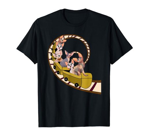 スフィンクスの猫好きへの素晴らしい贈り物です。またはローラーコースターが好きな人。 デザインはSphynxの猫がローラーコースターを運転しています。