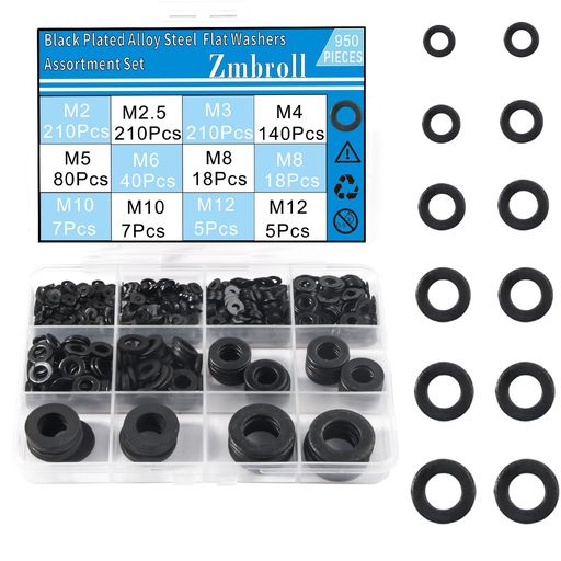 メートル法標準フラットワッシャーサイズ:メトリックフラットワッシャーキットは9つのサイズがあります:M2(210個)M2.5(210個)、M3(210個)、M4(140個)、M5(80個)、M6(40個)、M8(36個)、M10(14個)、...