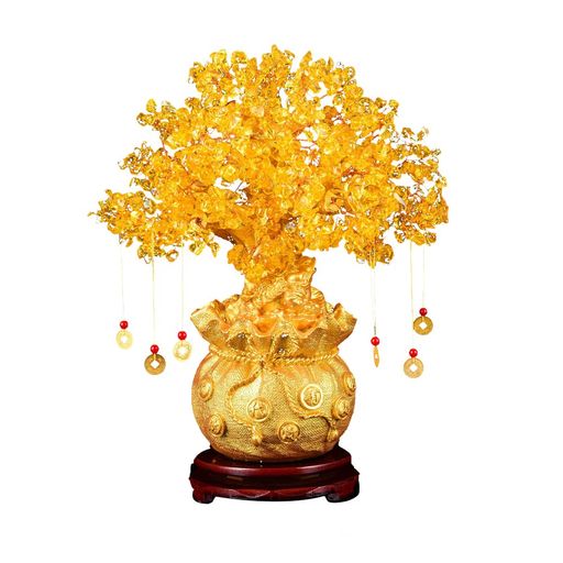 材質:黄水晶+樹脂;製品仕様:高さ19cm。 招財樹は、古来から中国で「金の生る木」と言われており、財運を呼び込む風水置物です。 招財樹の葉は黄水晶です。黄水晶は知恵と喜びのシンボルで、自信と希望を与えてくれるエネルギーがあると考えられてい...