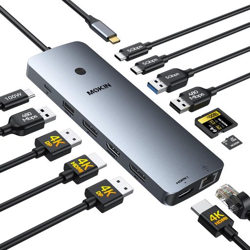 【14-in-1 オールインワンドッキングステーション】MOKiN USB-CドッキングステーションでノートPCをアップグレードしましょう。コンパクトな本体に実用的な14ポートを搭載しています。HDMI 4K@60Hzx2、DisplayP...