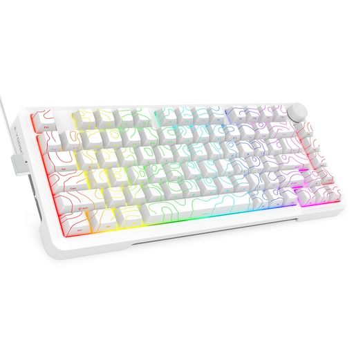 【75%コンパクトレイアウト&amp;マルチモードコントロールノブ】75%レイアウトで矢印キー・ファンクションキーを完備し、デスクスペースを大幅節約。マルチモードノブは3秒長押しでゲーミング/オフィスモードを切り替え:ゲーム時はRGB輝度・...