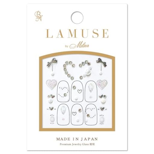 ビー・エヌから、LAMUSEbyMilieaネイルシールが登場! プレシオサ社製クリスタルガラス使用のジュエリーネイルシール ラバー製なので爪のアールにピッタリとフィット! ネイリストの施術に劣らないクオリティをお楽しみください! 原産国/...