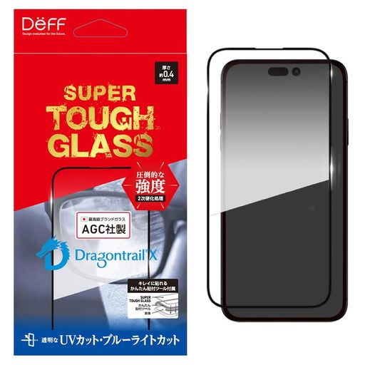 製品名:SUPER TOUGH GLASS for iPhone 15 Series 製品素材:AGC株式会社製化学強化ガラス Dragontrail(R)X(基材)、フィルム(飛散防止処理、粘着部) ガラス基材厚:0.4mm 硬度:モース...