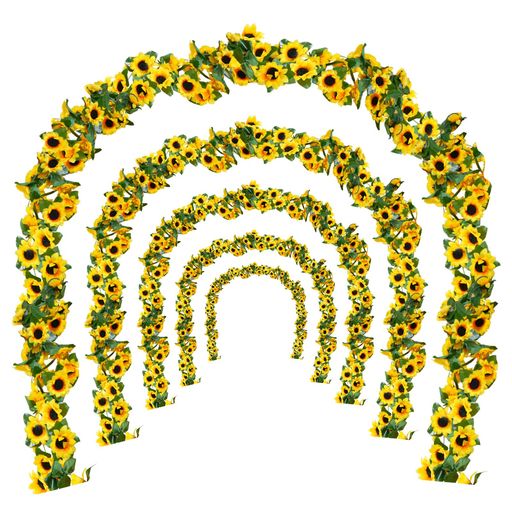 飾り 「綺麗なお花」:ひまわり造花の藤は一本ずつ26個小向日葵があり、花の下に三枚緑葉がついて、藤で全部の花をつなぎ、可愛くてお洒落なデザインになります。造花向日葵はどんな時も明るく新鮮な色のままで、壁や窓、ドアの目立つ所に飾れます。 「優...