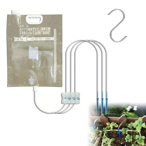 【商品仕様】内容:6.5L水袋*1(3つの排水口)+S字フック*1水袋サイズ:38(長)x27(幅)cm;ドレイン管全長:約120cm 【6.5L大容量】6.5Lの大容量設計、3つの植物鉢に同時に給水可能で、旅行や出張など長時間の留守番でも...