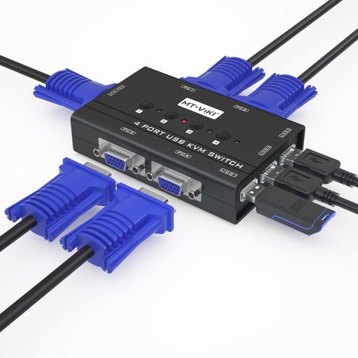 【4台のPCを簡単に切替】4ポートVGAKVMスイッチは、4台のPCで1台のモニター、キーボード、マウス、USBメモリ、プリンター、USBスピーカー(3.5mmジャック非対応)を共有できます。また、電源不要で、便利に使用できます。ご注意:通...