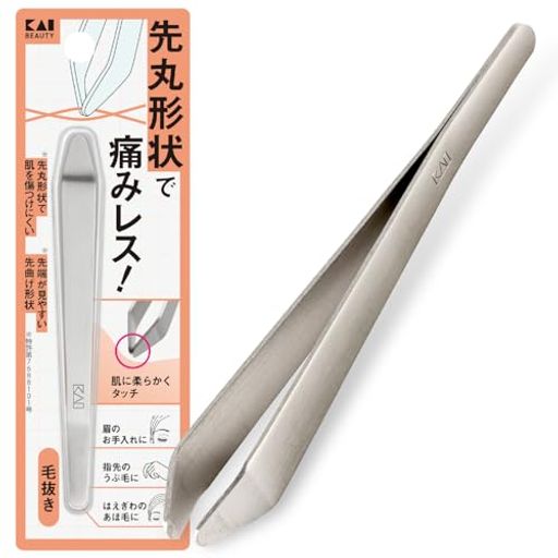 先端先丸形状で肌当たりが優しい毛抜きです。 先曲げ形状により毛を捉えるための視認性が向上し、すっきりとした凹凸のないデザインに仕上がりました ステンレススチール サイズ95x10x16mm重さ11g