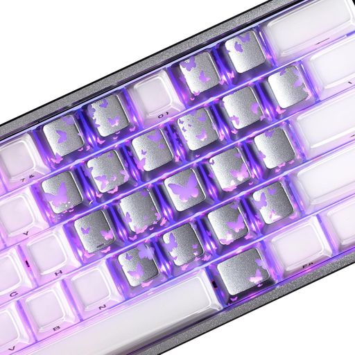 【21キーバタフライキーキャップ-光が翼を呼び覚ます!】精密なIMDテクノロジーで作られたこの半透明キーキャップは、精巧な蝶のデザインが特徴で、RGBバックライトで生き生きと輝きます。繊細な羽根がステンドグラスのように輝き、キーを打つたびに...