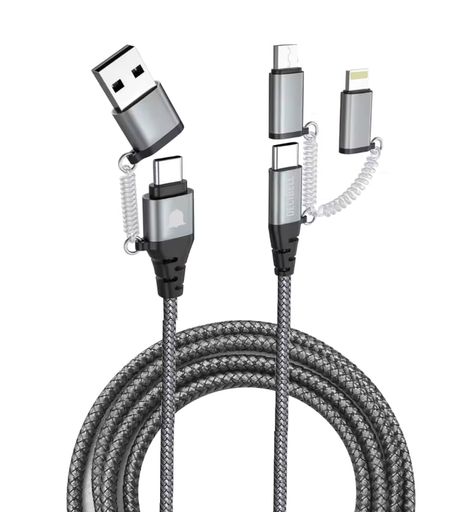 USBType-CtoType-Cケーブルに、USBA/ライトニング(アップル系端末)/マイクロUSBのマルチ端子搭載した多機能多用途多機種対応6in1充電ケーブルです。この1本で全てと言えるほど、電子機器の充電ポートに対応可能です。 PD...