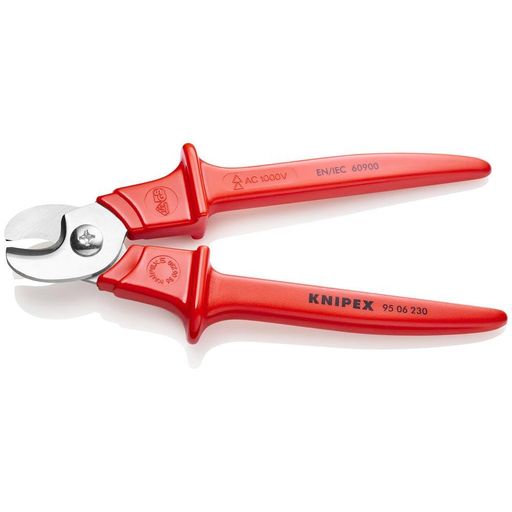 手作業工具、絶縁用品、ケーブルカッターの関連商品 メーカー名:KNIPEX社/【 特長 】/・切断時ケーブルのつぶれがなく、変形もあまりありません。/【 仕様 】/品名:KNIPEX 9506-230 絶縁ケーブルカッター 1000V/品番...