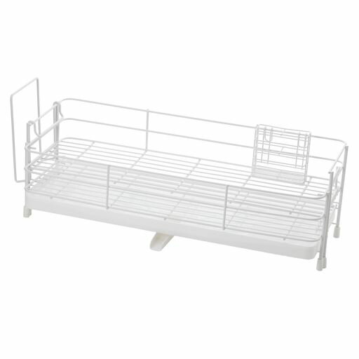 製品サイズ:(約)幅22.5~35x奥行57x高さ18cm、耐荷重(約):各水切りカゴ5kg 製品重量:(約)1.83kg 材料の種類:本体・水切りポケット・まな板受け/鉄(エポキシ樹脂塗装)、トレー・ノズル/ポリプロピレン(耐熱温度100...