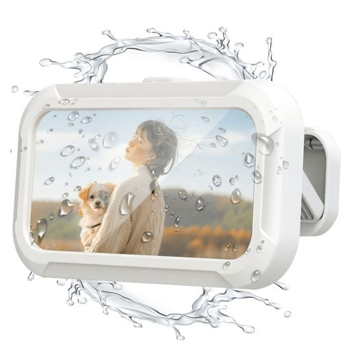 防水スマホケースセット内容:本セットには、お風呂 浴室 防水カバー1個と粘着シート1枚が含まれています。製品サイズは約205x116x36mmで、シンプルなホワイトデザインを採用しています。取り付けが簡単で、壁面にしっかりと固定できるため、...
