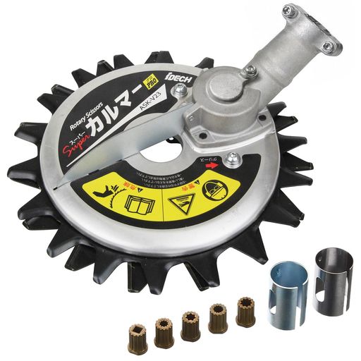 サイズ:全長258x全幅230x全高101mm、重量:1.8kg(ギアケース含む) 減速方式(減速比):逆回転ギヤ減速(上刃1:18.8/下刃1:13.5) 推奨刈払機エンジン:排気量23cc以上 外観:アルミ(A5052)、カッター部:S...