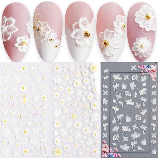 【3枚セット】ネイルシール3枚。花柄、蝶柄、葉っぱ柄など数十種類の豊富なパターンがあり、好みに合わせてネイルスタイルをデザインできます。 【高品質】安全で無毒な素材で作られたネイルシール、防水性と耐久性があり、長期保管や使用に適しています。...