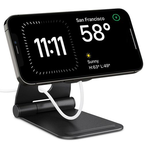 【角度調節機能】重さを耐える丈夫な回転軸を使用してiPhoneを安定的に固定できます。角度もこまめに調節が可能で好きな角度でiPhoneを置けます。 【安定した固定力】Spigenの新素材ナノタックテクノロジー滑り止めを使用してテーブルや卓...