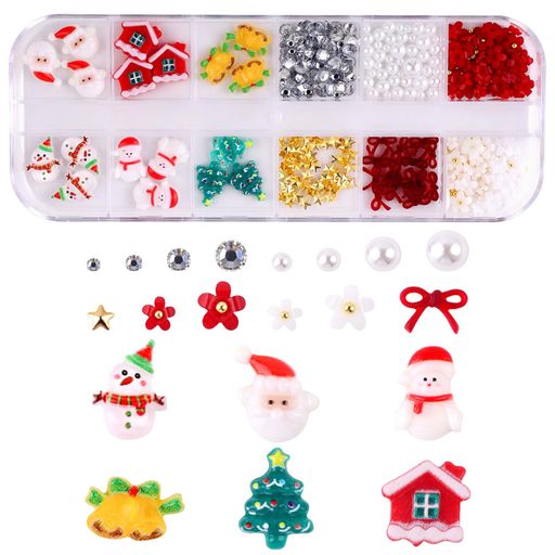 【クリスマステーマ】この3Dネイルパーツは、雪だるま、サンタクロース、クリスマスツリー、半円、星、花、家、リボンなど、クリスマスの定番のモチーフをあしらっています。鮮やかな色使いが、お祭り気分を盛り上げる素敵なネイルアートを演出します。 【...